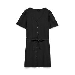 V&eacute;ro Moda Hemdblusenkleid VERO MODA "VMMYMILO 2/4 SHORT SHIRT DRESS WVN GA", Damen, Gr. XS, N-Gr, schwarz, Obermaterial: 55% Viskose, 45% Leinen, unifarben, regular fit lang, tiefer V-Ausschnitt, Kleider, mit Tailleng&uuml;rtel