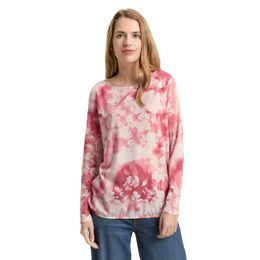 Langarmshirt Tom Tailor, Damen, Gr. L, rot brushed flower design, Web, Obermaterial: 70% Viskose, 30% Polyester, bedruckt, regular fit normal, U-Boot-Ausschnitt, gerader Abschluss, Shirts Langarmshirt, mit All-Over Print