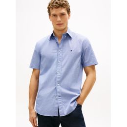 Kurzarmhemd Tommy Hilfiger "FLEX POPLIN HOUNDSTOOTH", Herren, Gr. M, N-Gr, wedge blau, check, Web, Obermaterial: 100% Baumwolle, unifarben, regular fit normal, Rundhals, eingesetzt abgesteppte Kante, Hemden, Regular fit mit normalem Hemdkragen