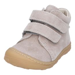 Lauflernschuh Pepino BY RICOSTA "CHRISY W WMS: Weit", Baby, Gr. 21, kies, Leder, Schuhe Lauflernschuh, Klettschuh, herausnehmb. Innensohle, Gr&ouml;&szlig;enschablone zum Download