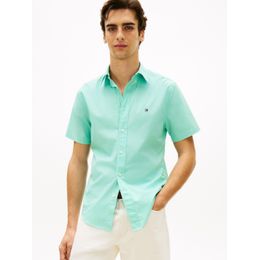 Kurzarmhemd Tommy Hilfiger "FLEX POPLIN SOLID", Herren, Gr. M, N-Gr, arctic aqua, Web, Obermaterial: 100% Baumwolle, unifarben, regular fit normal, Rundhals, eingesetzt abgesteppte Kante, Hemden, Regular fit mit Button-Down-Kragen