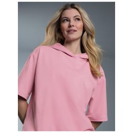 Kapuzensweatshirt TRIGEMA "TRIGEMA Kurzarm Cropped Hoodie", Damen, Gr. 3XL, lila (lilie), Sweatware, 50% Baumwolle, 50% Polyester, Basic, ohne Ausschnitt, Sweatshirts