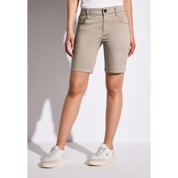 Shorts Street One, Damen, Gr. 44, grau (buff grau), Web, 97% Baumwolle, 3% Elasthan, unifarben, gerade kurz, Hosen Shorts, 4-Pocket Style