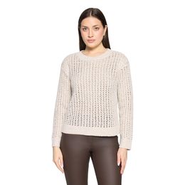 Strickpullover Betty Barclay "Damen mit Lochmuster", Damen, Gr. 40, beige, Strick, Obermaterial: 90% Polyester, 10% Polyamid, gerade normal, Rundhals, Pullover Strickpullover