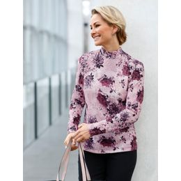 Stehkragenshirt Classic Basics "Winter-Shirt", Damen, Gr. 46, rosa (hellros&eacute;, erika, bedruckt), 95% Polyester, 5% Elasthan, Shirts Stehkragenshirt