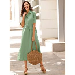 Hemdblusenkleid Inspirationen "Kleid", Damen, Gr. 42, Normalgr&ouml;&szlig;en, gr&uuml;n (eucalyptus), Web, 55% Leinen, 45% Baumwolle, unifarben, wadenlang, Kleider