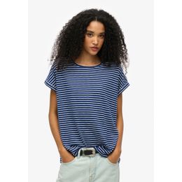Rundhalsshirt Superdry "STUDIOS LOOSE TEE", Damen, Gr. XS, blau (navy, optic stripe), Single Jersey, Obermaterial: 60% Baumwolle, 40% Lyocell, gestreift, l&auml;ssig geschnitten normal, Rundhals, angeschnitten angesetztes B&uuml;ndchen, Shirts Rundhalsshirt