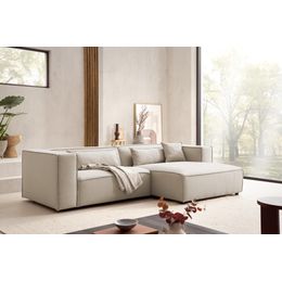 Ecksofa "PIARA mit Kedernaht, Cord, Leinenoptik o. Strukturstoff, Couch, L-Form", beige (hellbeige), B:267cm H:66cm T:167cm, 100% Polyester, LeGer Home by Lena Gercke, Sofas, Ecksofa, wahlweise Ottomane rechts/links, schwarze F&uuml;&szlig;e, bequemer Sitzkomfort