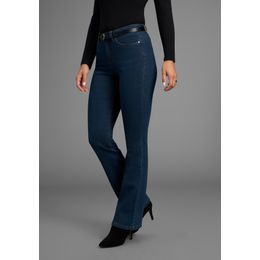 Bootcut-Jeans Arizona "Comfort-Fit", Damen, Gr. 17, K + L Gr, blau (dunkelblau), Denim/Jeans, Obermaterial: 98% Baumwolle, 2% Elasthan, Basic, bequem lang, Jeans Bootcut-Jeans, ausgestellte Beinform, mit Eingrifftaschen, High-Waist, Topseller