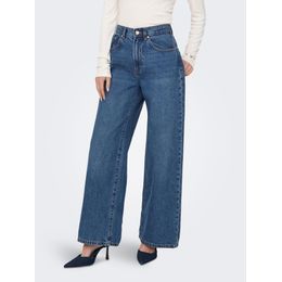 High-waist-Jeans Only "ONLHOPE HW WIDE DNM ADD465 NOOS", Damen, Gr. 25, L&auml;nge 32, medium blau denim, Denim/Jeans, Obermaterial: 100% Baumwolle, unifarben, lang, Jeans High-waist-Jeans, Baumwolle