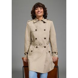 Trenchcoat Laura Scott, Damen, Gr. 42, beige, Web, Obermaterial: 68% Baumwolle, 32% Polyester. Futter: 100% Polyester, kontrastfarbene Details, unifarben, normal, mit Riegel, M&auml;ntel Trenchcoat, aus Baumwolle und Polyester, unifarben mit Piping-Applikationen