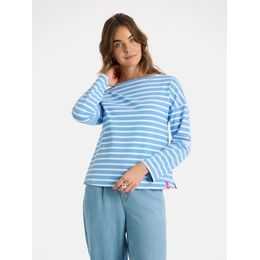LIEBLINGSST&Uuml;CK Langarmshirt LIEBLINGSST&Uuml;CK "StineL", Damen, Gr. M, skyblau, Single Jersey, Obermaterial: 96% Baumwolle, 4% Elasthan, gestreift, h&uuml;ftlang, U-Boot-Ausschnitt, Shirts Langarmshirt, mit U-Boot Ausschnitt, Streifenmuster