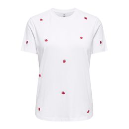 Kurzarmshirt Only "ONLKETTY LIFE S/S O-NECK TOP JRS NOOS", Damen, Gr. L, wei&szlig; (hellwei&szlig; aop:strawberry), Jersey, Obermaterial: 100% Baumwolle, bedruckt, regular fit normal, Rundhals, Shirts