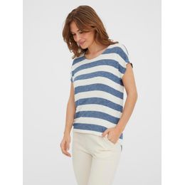 V&eacute;ro Moda Kurzarmshirt VERO MODA "VMWIDE STRIPE SL TOP GA JRS NOOS", Damen, Gr. M, blau (china blau stripes:snow wei&szlig;), Jersey, Obermaterial: 96% Viskose, 4% Elasthan, gestreift, regular fit normal, Rundhals, Shirts, Viskosemischung