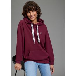 Kapuzensweatshirt DELMAO, Damen, Gr. 48/50, bordeaux, angeraute Sweatware, Obermaterial: 80% Baumwolle, 20% Polyester, unifarben, l&auml;ssig geschnitten h&uuml;ftbedeckend, Rippb&uuml;ndchen, Sweatshirts Kapuzensweatshirt, Weiche Baumwollmischung mit K&auml;ngurutasche und bedruckter Kordel