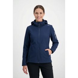 Softshelljacke CMP "WOMAN JACKET ZIP HOOD", Damen, Gr. 40, blau, Obermaterial: 96% Polyester, 4% Elasthan. Futter: 100% Polyester, Jacken Softshelljacke, sportlicher Stil, w&auml;rmend, wind- und wasserabweisend