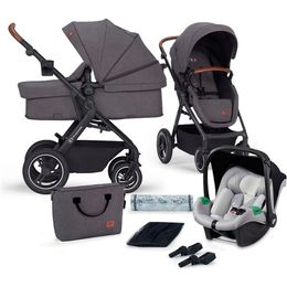 Kombi-Kinderwagen Kinderkraft "B-TOUR PRO 3in1", Baby, grau, Polyester, Stahl, Viskose, Kinderwagen Kombi-Kinderwagen, inkl. Babyschale, Adaptern, Wickeltasche