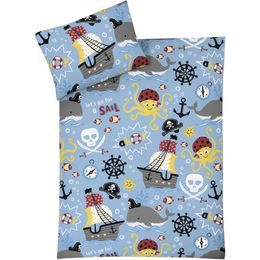 Kinderbettw&auml;sche Adam "Pirates", blau, B/L: 100cm x 135cm, 1 Stk., 1 Stk., Renforc&eacute;, B/L: 40cm x 60cm, 2 Stk., Renforc&eacute;, Obermaterial: 100% Baumwolle, Bettw&auml;sche, Kinderbettw&auml;sche