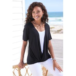 Kurzarmshirt Lascana, Damen, Gr. 36/38, blau (schwarz wei&szlig;), Jersey, Obermaterial: 100% Viskose, unifarben mit Farbeinsatz, figurumspielend, Rundhals, Shirts, in zweilagiger Optik und tiefem Rundhals-Ausschnitt