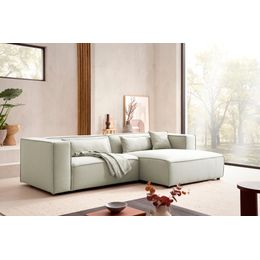 Ecksofa "PIARA mit Kedernaht, Cord, Leinenoptik o. Strukturstoff, Couch, L-Form", gr&uuml;n (hellgr&uuml;n), B:267cm H:66cm T:167cm, 100% Polyester, LeGer Home by Lena Gercke, Sofas, Ecksofa, wahlweise Ottomane rechts/links, schwarze F&uuml;&szlig;e, bequemer Sitzkomfort