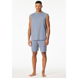 Shorty Schiesser "Modern Nightwear", Herren, Gr. 50, 808, blau, Single Jersey, Obermaterial: 73% Baumwolle, 27% Polyester, bequem kurz, Rundhals, Homewear-Sets Shorty, mit Rundhalsausschnitt und &auml;rmellos, leichter Oversize-Fit