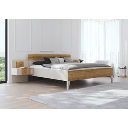 Bettanlage Rauch "Bett Doppelbett Komfortbett Schlafzimmer Nachttische KONA", beige (champagner), asteiche massiv, B:326cm H:95cm, Holzwerkstoff, Schlafzimmerm&ouml;bel-Sets, Bettanlage, Absetzung Asteiche massiv, inkl. SOFT-CLOSE-FUNKTION MADE IN GERMANY