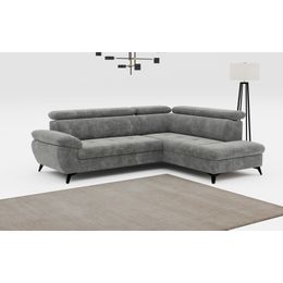 Ecksofa COTTA "Hudson L-Form, B: 256 cm", grau (steel), B:256cm H:100cm T:207cm, Sofas, Ecksofa, mit Kopfteilverstellung, optional Bettfunktion & Bettkasten