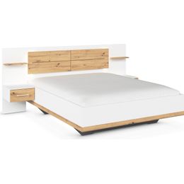 Bettanlage Rauch "Bett Doppelbett Komfortbett Funktionsbett BOSTON-EXTRA", alpinwei&szlig;, eiche artisan, B:245cm H:107cm T:207cm, Holzwerkstoff, Schlafzimmerm&ouml;bel-Sets, Bettanlage, Mit warmer Kopfteil-Beleuchtung, 2x H&auml;nge-Nachttische MADE IN GERMANY