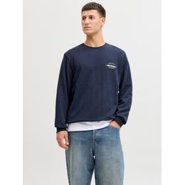 Jack & Jones Sweatshirt JACK & JONES "JJBRANDON SWEAT CREW NECK", Herren, Gr. L, navy blazer, angeraute Sweatware, Obermaterial: 65% Polyester, 35% Baumwolle, bedruckt, regular fit, Rundhals, Rippb&uuml;ndchen, Sweatshirts Sweatshirt