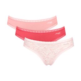 Minislip Sloggi "GO Crush Mini C3P", Damen, Gr. L, rot, light combination, Single Jersey, Obermaterial: 95% Baumwolle, 5% Elasthan, gemustert, unifarben, k&ouml;rpernah, Unterhosen, mit Spitzendetails
