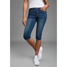 Caprijeans Arizona, Damen, Gr. 48, N-Gr, dunkelblau used, Denim/Jeans, Obermaterial: 76% Baumwolle, 16% Polyester, 7% Viskose, 1% Elasthan, unifarben, skinny fit 3/4-L&auml;nge, Jeans, Skinny Fit, 3/4-L&auml;nge, mit Eingrifftaschen und Ges&auml;&szlig;taschen