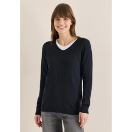 Strickpullover Cecil, Damen, Gr. S (38), universal blau, Web, 60% Baumwolle, 40% Viskose, unifarben, comfort fit normal, V-Ausschnitt, Rippb&uuml;ndchen, Pullover Strickpullover, im soften Baumwoll-Mix