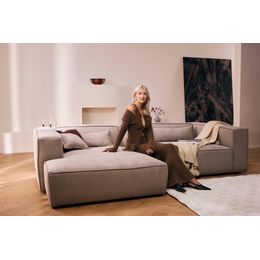 Ecksofa "PIARA mit Kedernaht, Cord, Leinenoptik o. Strukturstoff, Couch, L-Form", braun (hellbraun), B:267cm H:66cm T:167cm, 100% Polyester, LeGer Home by Lena Gercke, Sofas, Ecksofa, wahlweise Ottomane rechts/links, schwarze F&uuml;&szlig;e, bequemer Sitzkomfort