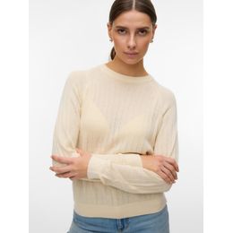V&eacute;ro Moda Strickpullover VERO MODA "VMNEWLEX POINTELLE LS O-N PULLOVER NOOS", Damen, Gr. L, birch, Strick, Obermaterial: 50% Viskose, 25% Baumwolle, 25% Polyacryl, unifarben, regular fit normal, Rundhals, Strickb&uuml;ndchen, Pullover Strickpullover