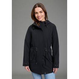 Outdoorjacke Kangaroos, Damen, Gr. 40, schwarz, Web, Obermaterial: 100% Polyester. Futter: 100% Polyester. Futter Oberteil: 65% Polyester, 35% Baumwolle. Kapuzenfutter: 65% Polyester, 35% Baumwolle, gemustert, kontrastfarbene Details, unifarben, Basic schmal ca. Mitte Oberschenkel, mit Riegel,verstellbar, Jacken Outdoorjacke, &Uuml;bergangsjacke mit Kapuze und Kordelzug, Topseller