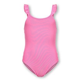 Badeanzug KIDS Only "KOGSUNNY STRUCTURE SWIMSUIT ACC", M&auml;dchen, Gr. 134/140, N-Gr, knockout pink stripes:cloud dancer, Rippware, Polyester, gestreift, strukturiert, Badeanz&uuml;ge Badeanzug, mit kleiner R&uuml;sche an der Schulter