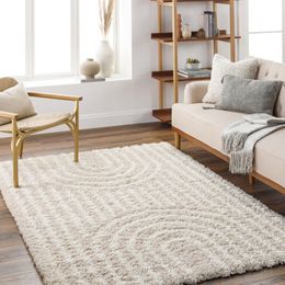 Hochflor-Teppich LIVABLISS "TRAKAI", beige, B:160cm H:52mm L:220cm, Kunstfaser, Teppiche, Hochflor-Teppich, Flauschig, Langflor, Weich, Boho Wohnzimmerteppich, Grau