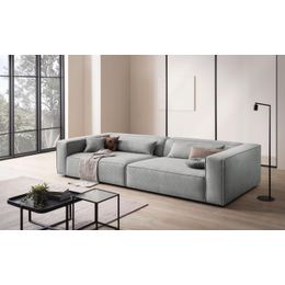3-Sitzer "PIARA XXL, Sofa mit Kedernaht in Cord, Leinenoptik o. Strukturstoff", grau (hellgrau), B:316cm H:66cm T:136cm, 100% Polyester, LeGer Home by Lena Gercke, Sofas, 3-Sitzer, schwarze F&uuml;&szlig;e, bequemer Sitzkomfort, extra tiefe Sitzfl&auml;che