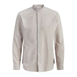 Jack & Jones Langarmhemd JACK & JONES "JJEBREEZE LINEN BLEND BAND SHIRT L/S SN", Herren, Gr. L, N-Gr, string, Web, Obermaterial: 70% Baumwolle, 30% Leinen, unifarben, Hemden, mit Stehkragen