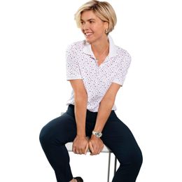 Damen Poloshirt im Tupfendessin wei&szlig;-fuchsia-getupft, Gr&ouml;&szlig;e 42