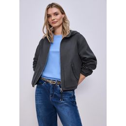Kurzjacke Street One, Damen, Gr. 46, skyfall blau, Web, 66% Baumwolle, 34% Polyester, unifarben, comfort fit normal, ohne Ausschnitt, B&uuml;ndchen, Jacken Kurzjacke, im soften Baumwoll-Mix