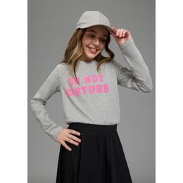 Langarmshirt Kidsworld "Cooler Spruch: DO NOT DISTURB - Nicht st&ouml;ren", M&auml;dchen, Gr. 128/134, graumeliert, Single Jersey, Obermaterial: 90% Baumwolle, 10% Viskose, bedruckt, Basic, Rundhals, Shirts Langarmshirt, modischer Stil, Langarm, bedruckte Optik mit Statements
