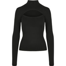 Langarmshirt Urban Classics "Urban Classics Damen Ladies Cut-Out Turtleneck Longsleeve", M&auml;dchen, Gr. XXL, schwarz, 95% Baumwolle, 5% Elasthan, unifarben, slim fit, amerikanischer Ausschnitt, Shirts Langarmshirt