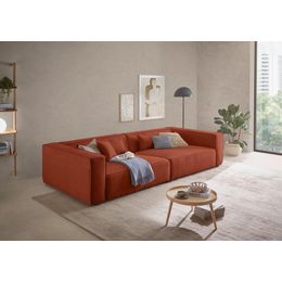 3-Sitzer "PIARA XXL, Sofa mit Kedernaht in Cord, Leinenoptik o. Strukturstoff", kupfer, B:316cm H:66cm T:136cm, 100% Polyester, LeGer Home by Lena Gercke, Sofas, 3-Sitzer, schwarze F&uuml;&szlig;e, bequemer Sitzkomfort, extra tiefe Sitzfl&auml;che