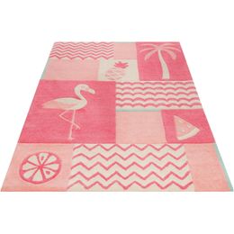 Kinderteppich Smart Kids "Fruity Flamingo" Gr. 3, rosa, B:120cm H:9mm L:170cm, Kunstfaser, Teppiche, Kinderteppich, Flamingos Palmen, Konturenschnitt