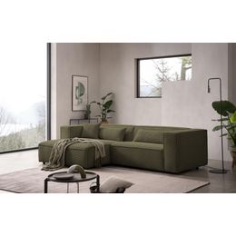 Ecksofa "PIARA mit Kedernaht, Cord, Leinenoptik o. Strukturstoff, Couch, L-Form", gr&uuml;n (khaki), B:267cm H:66cm T:167cm, 100% Polyester, LeGer Home by Lena Gercke, Sofas, Ecksofa, wahlweise Ottomane rechts/links, schwarze F&uuml;&szlig;e, bequemer Sitzkomfort