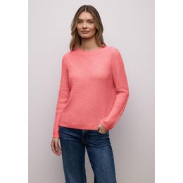 Strickpullover Street One, Damen, Gr. 36, striking coral meliert, Web, 37% Baumwolle, 34% Polyacryl, 26% Polyester, 3% Elasthan, unifarben, normal normal, Rundhals, Rippb&uuml;ndchen, Pullover Strickpullover, Grobstrick