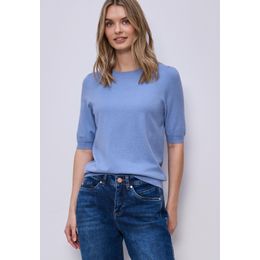 3/4 Arm-Pullover Street One, Damen, Gr. 44, bonnet blau, Stoff, 30% Polyester, 27% Polyacryl, 23% Polyamid, 20% Viskose, unifarben, comfort fit normal, Rundhals, B&uuml;ndchen, Pullover, in Unifarbe