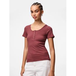 Kurzarmshirt Pieces "PCKITTE SS TOP NOOS BC", Damen, Gr. M, apple butter, Rippware, Obermaterial: 95% Baumwolle, 5% Elasthan, unifarben, slim fit normal, Rundhals, Shirts Kurzarmshirt, Baumwollmischung, slim fit