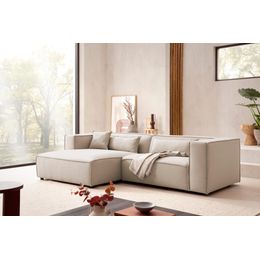 Ecksofa "PIARA mit Kedernaht, Cord, Leinenoptik o. Strukturstoff, Couch, L-Form", beige (hellbeige), B:267cm H:66cm T:167cm, 100% Polyester, LeGer Home by Lena Gercke, Sofas, Ecksofa, wahlweise Ottomane rechts/links, schwarze F&uuml;&szlig;e, bequemer Sitzkomfort